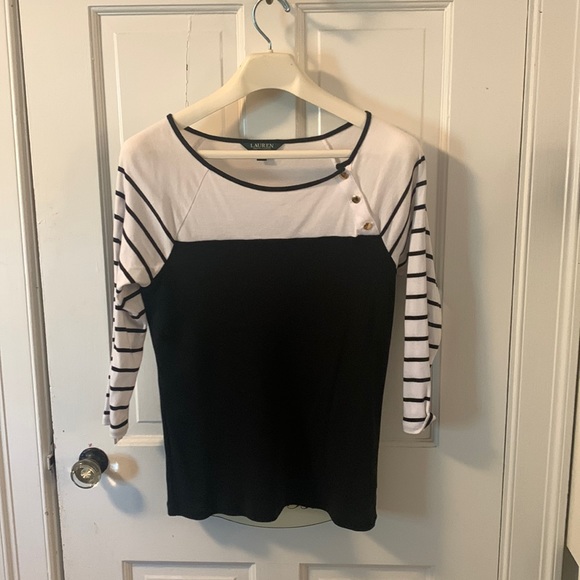 Tops | Lauren Ralph Lauren Preppy Black And White Detailed Top | Poshmark